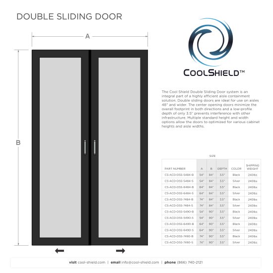 Double Sliding Hot & Cold Aisle Containment Data Center Door - Black