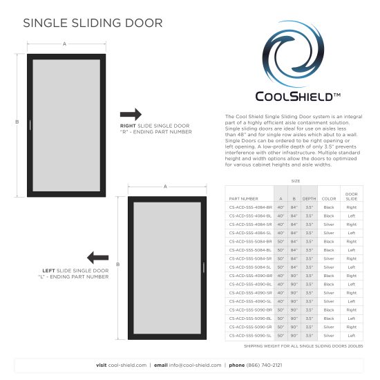 Single Sliding Hot & Cold Aisle Containment Data Center Door - Black